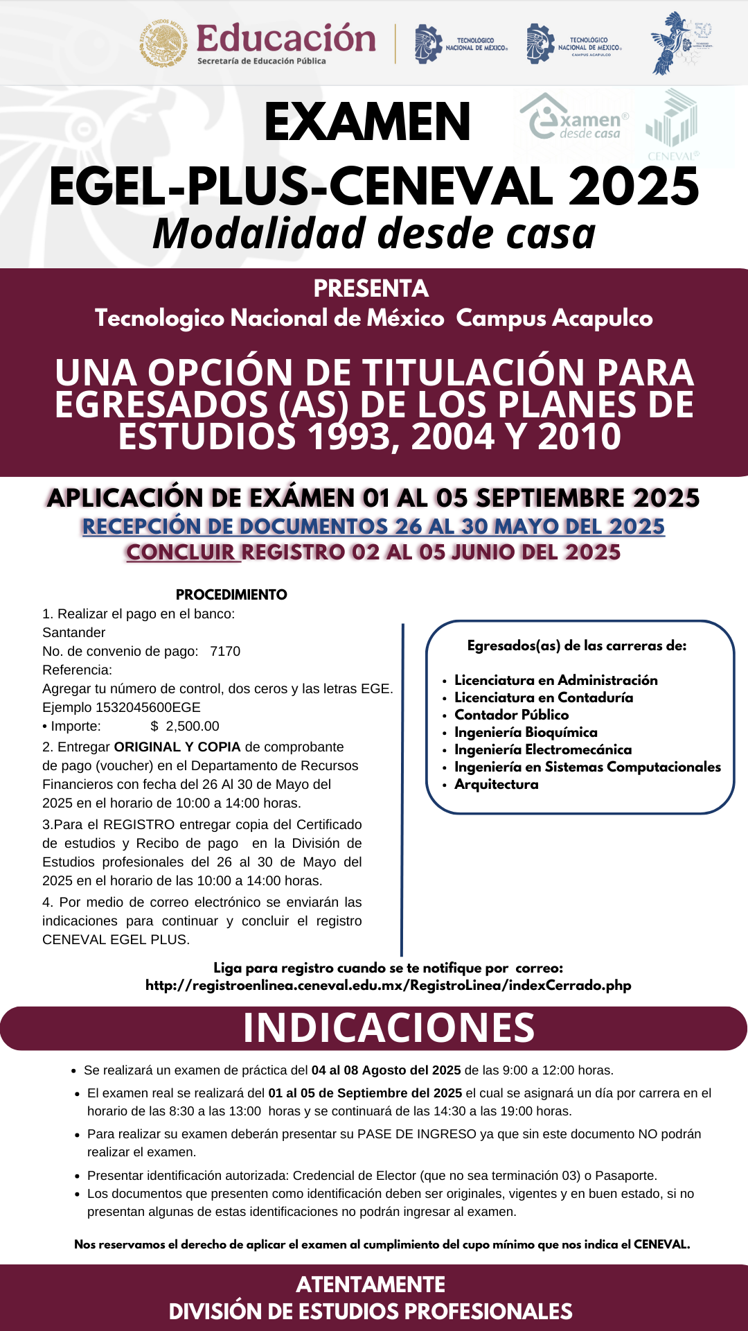 Convocatoria: Examen EGEL-PLUS-CENEVAL 2025 – TecNM | Campus Acapulco